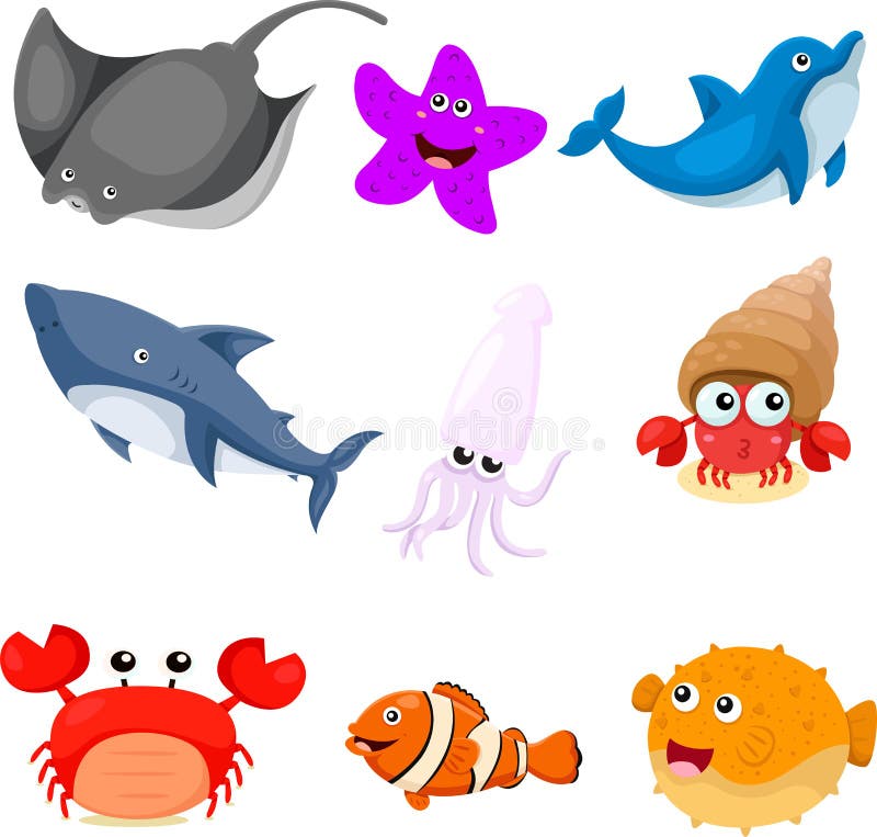 Cute Baby Sea Fishes. Vector Cartoon Underwater Animals Collection ...