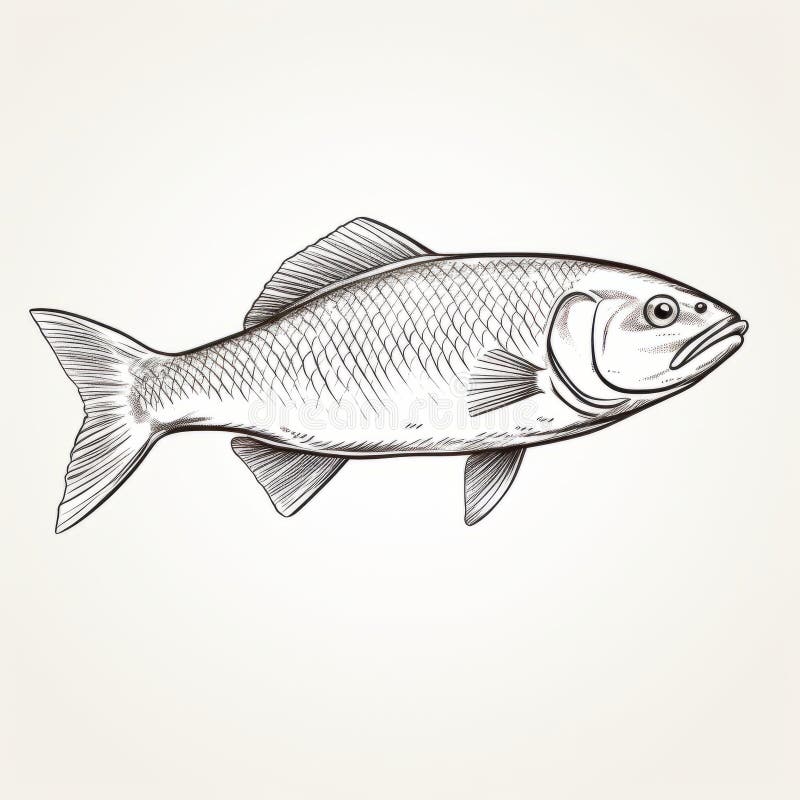 Monochromatic Fish Sketch with Detailed Shading - Graphic Design Stock ...