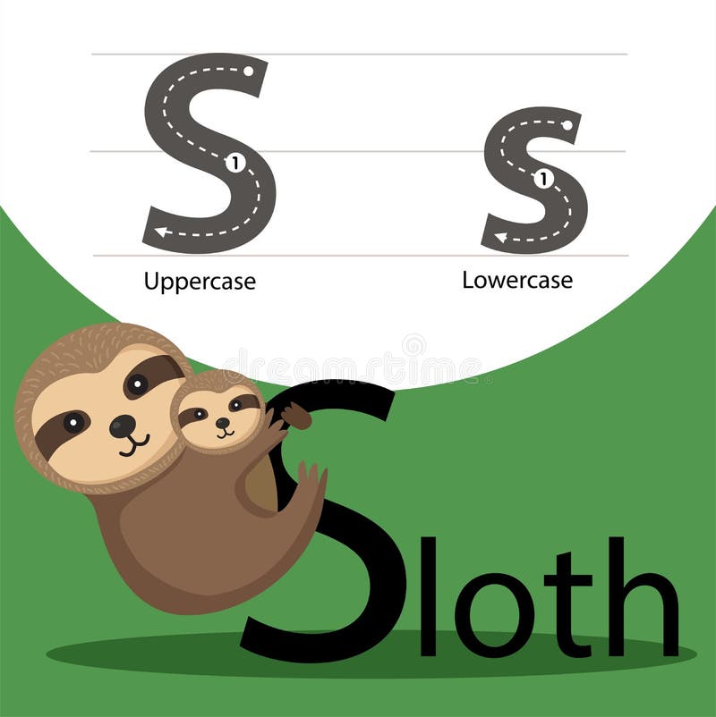 Illustrator of Sloth with S Font Stock Vector - Illustration of baboon ...