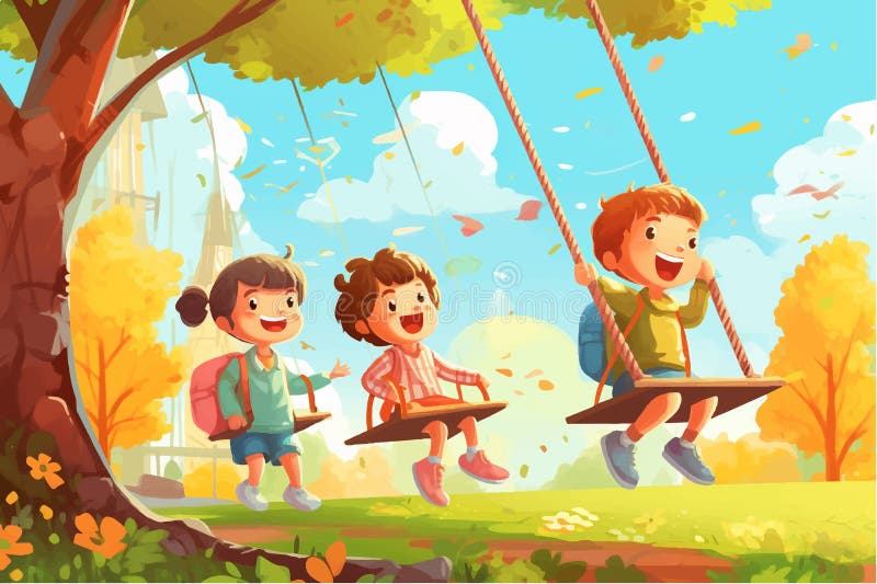 Vector Illustration of Happy Children Playing Outside Stock Vector ...