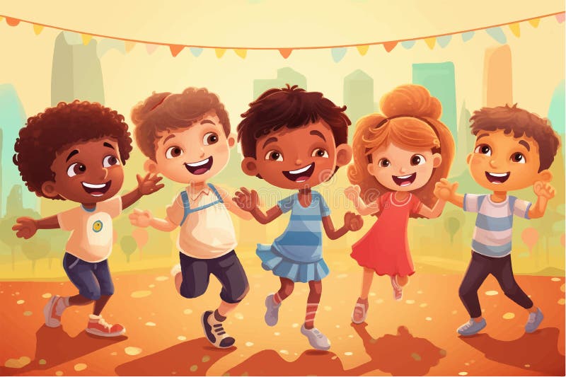 Vector Illustration of Little Children Having Fun Together Stock Vector ...