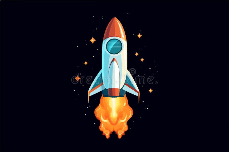 Rocket Starts into Space. Spaceship Takes Off into Sky Stock ...