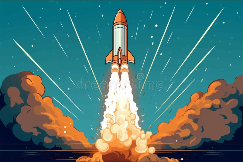 Vector Illustration of Rocket Starts into Space Stock Vector ...