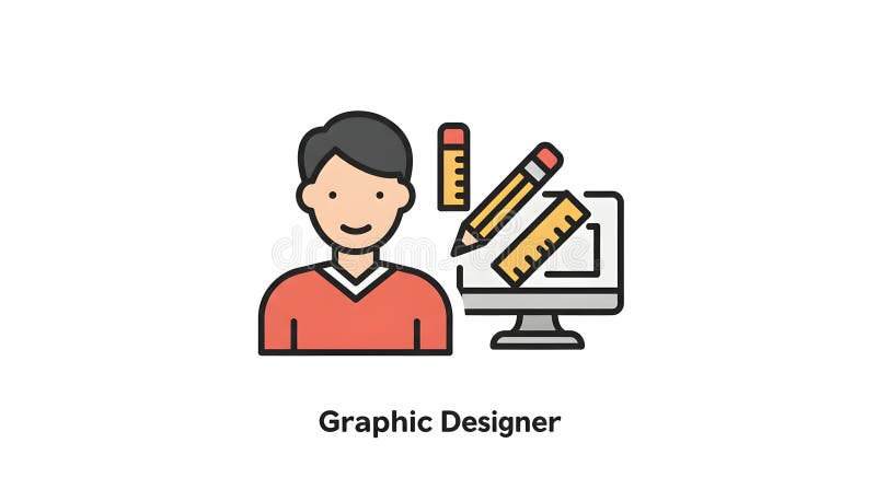 Illustrator at Work Cartoon Style Designer with Computer Pencil and ...