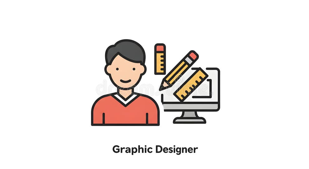 Illustrator at Work Cartoon Style Designer with Computer Pencil and ...