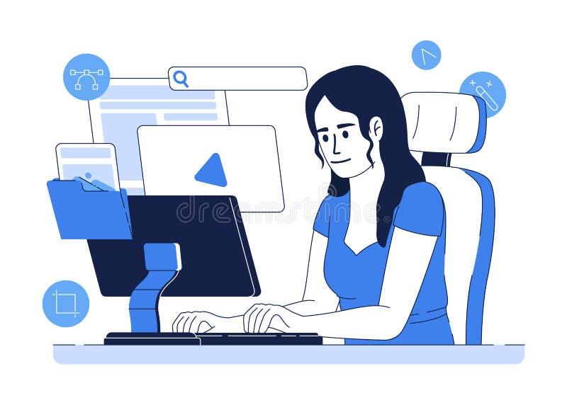 Illustrator Working on Computer Flat Concept Vector Illustration Stock ...