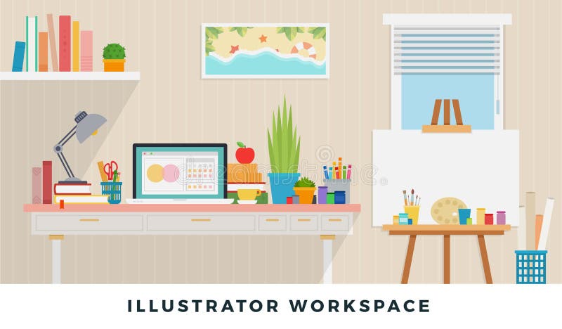 Illustrator Workspace. Vector Flat Illustrators. Workplace of Designer ...