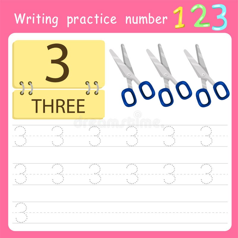 Illustrator Write Practice Number 3 Stock Vector - Illustration of ...