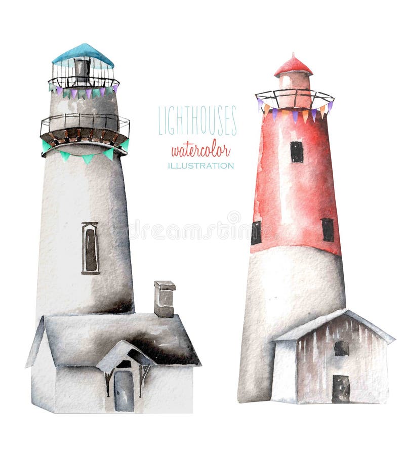 Illustrazione Con I Fari Dell'acquerello Illustrazione di Stock ...
