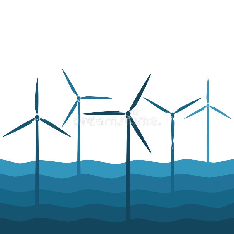 Illustrazione Con Turbine Eoliche a Onde E Mulini a Vento ... Illustrazione Con Turbine Eoliche a Onde E Mulini a Vento ...