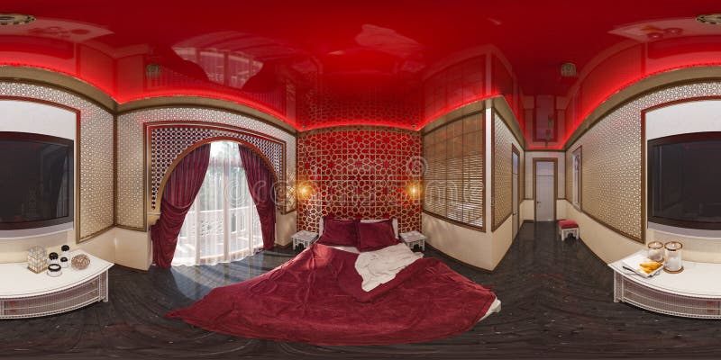 Illustrazione 3d 360 Gradi Di Panorama Della Camera Da Letto Fotografia ...