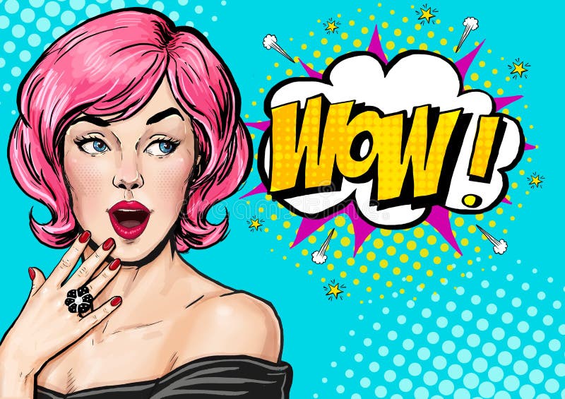 Illustrazione Di Pop Art Ragazza Sorpresa Donna Comica Wow Pubblicità