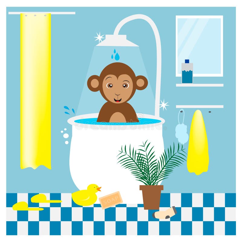 Bath Time. Illustrtation with Monkey Taking a Bath Stock Vector ...