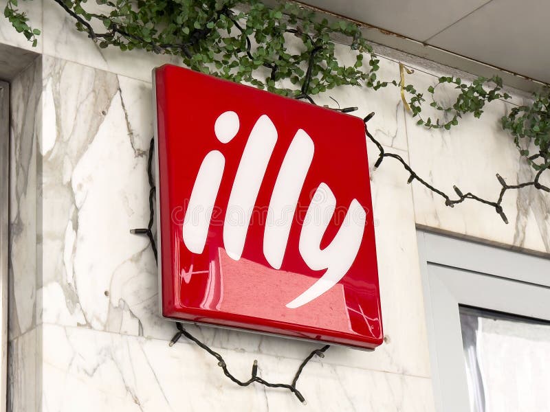 Illy Cafe Sign on Marble Wall with Greenery Editorial Stock Photo - Image of design ...