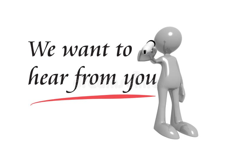 We Want To Hear from You on White Paper Stock Photo - Image of hand ...
