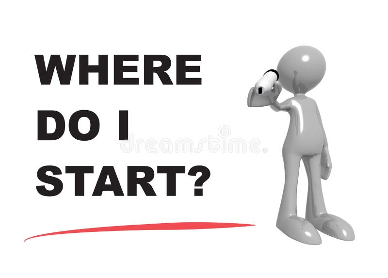 Where do i start on white stock illustration. Illustration of ...