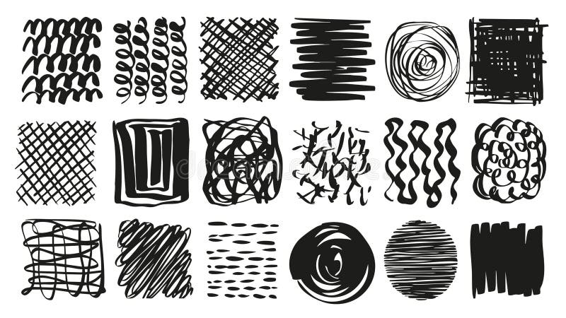 Scribble Square and Round Shapes Set of Marker Brush Stroke Texture ...