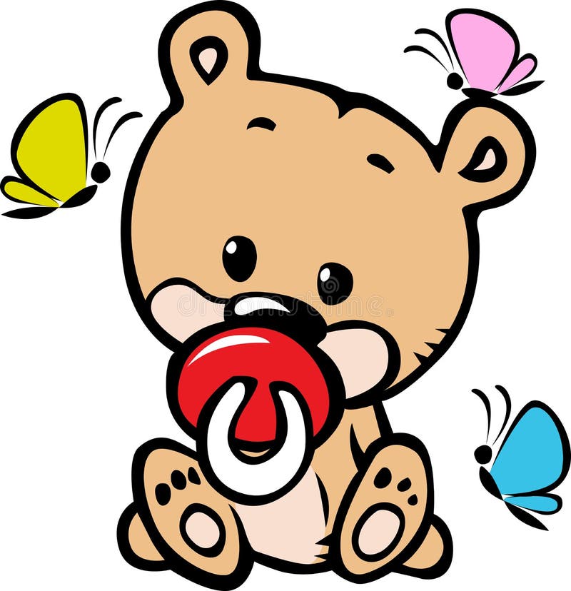 Desenhos Animados Bonitos Do Urso Do Bebê Que Jogam Com Borboleta ...
