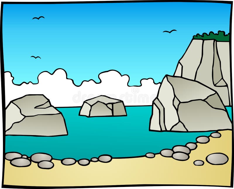 Ilustração De Rocky Seaside Ilustração do Vetor - Ilustração de areia ...