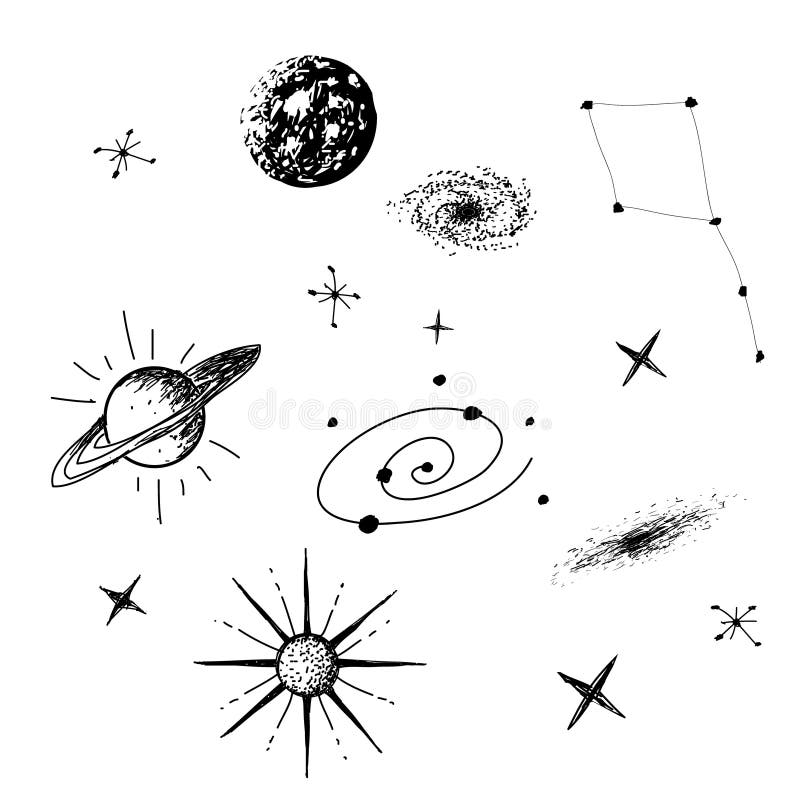 Grupo Do ícone Da Astronomia Incluiu Os ícones Como Estrelas, Espaço ...