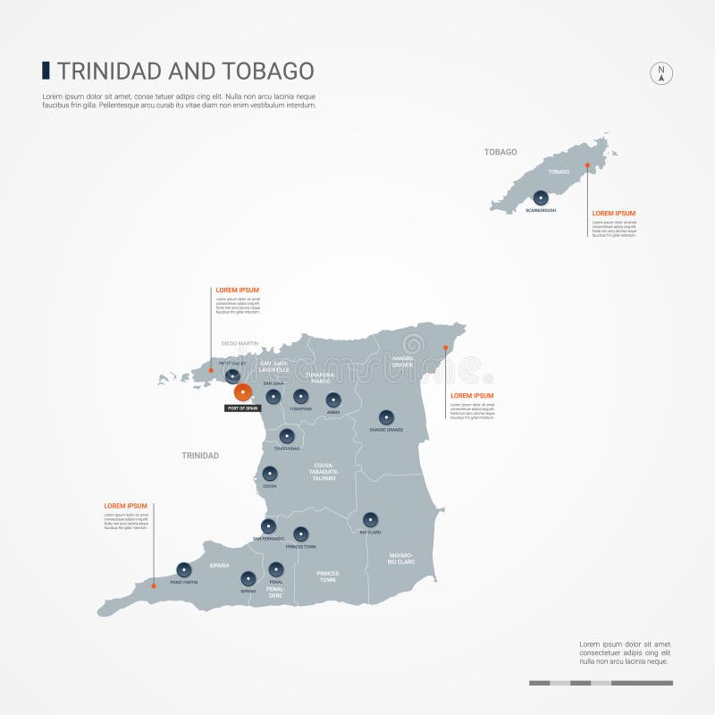 Mapa De Trindade E Tobago Com Divisões Administrativas Ilustração do ...