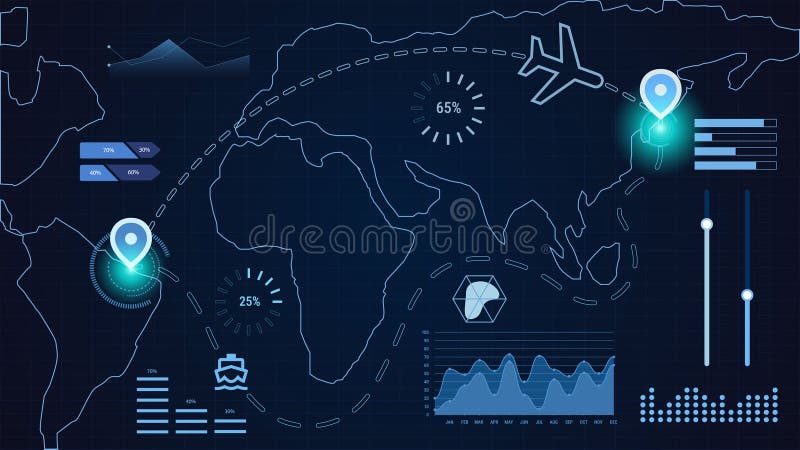 Infographic-style Logistics Map Showing Air and Sea Transport Paths ...