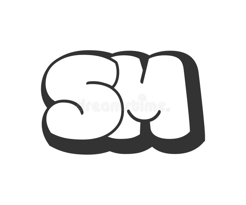 SM Logo, Bubble Comic Lettering, Rounded in Graffiti Style Black and ...