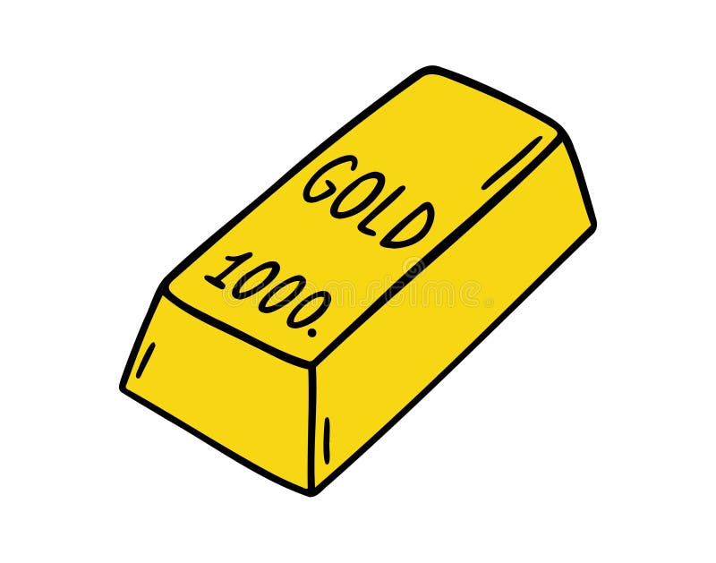 One Bullion or 1000 Gram Gold Bar Icon Doodle Hand Drawn. Colorful ...