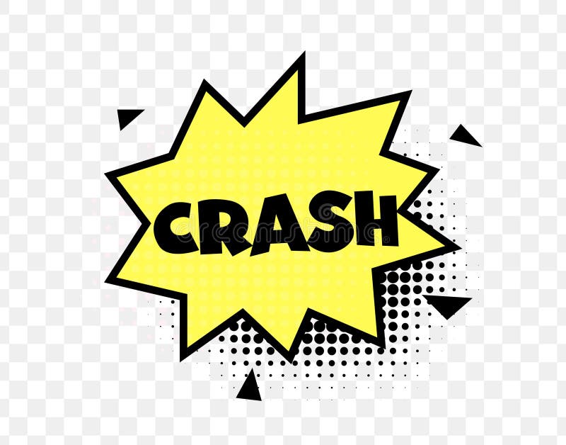 Crash Comic Text in Yellow Boom Bubble with Halftone Effect and Black ...