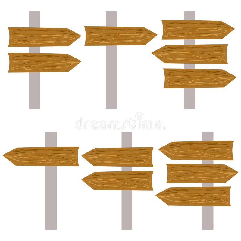 Ilustración De Conjunto De Señales. Señales De Flecha De Madera. Colección Vectorial Marrón ...