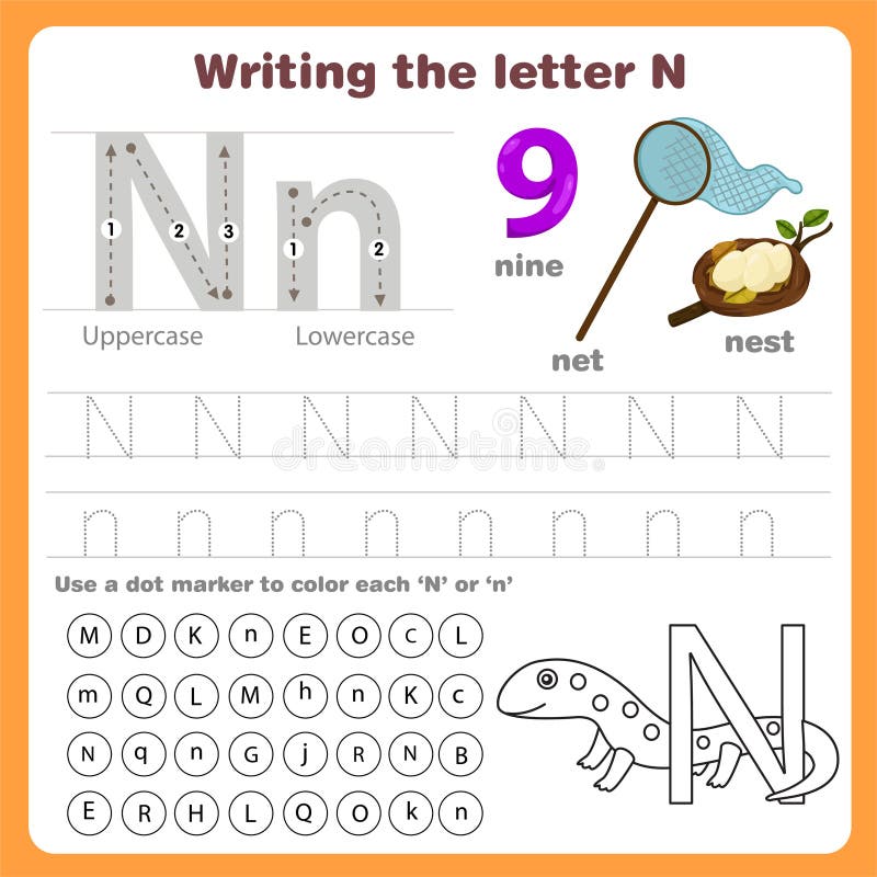 Ilustrador Da Escrita Da Letra N Na Planilha Ilustração do Vetor ...