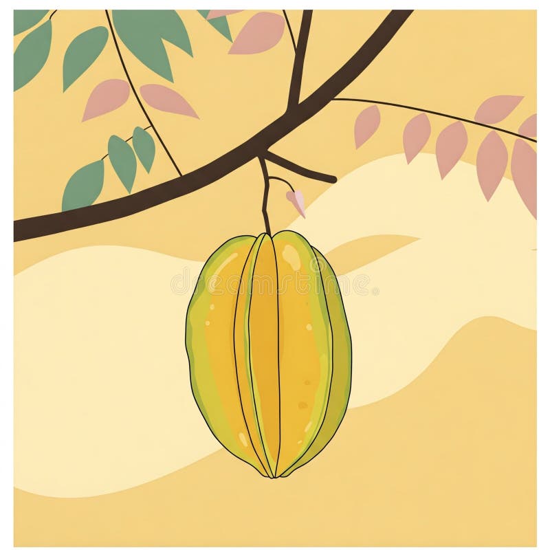 Ilustrasition Starfruit on the Tree Stock Illustration - Illustration ...