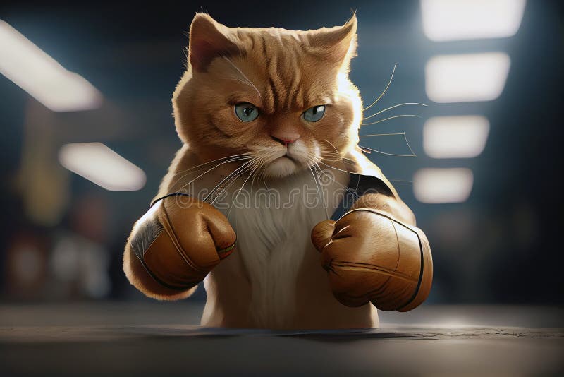 Ilustration, Angry Cat Boxer with Boxing Gloves, Generative Ai Stock ...