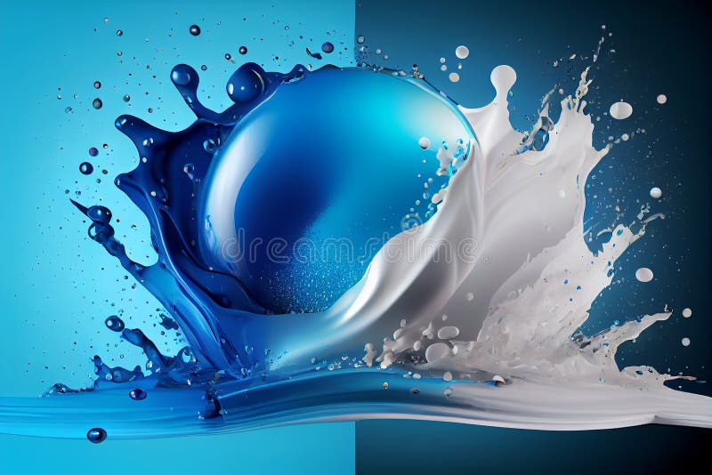 Ilustration, Blue and White Thick Paint Splashes on a Bluish Background ...