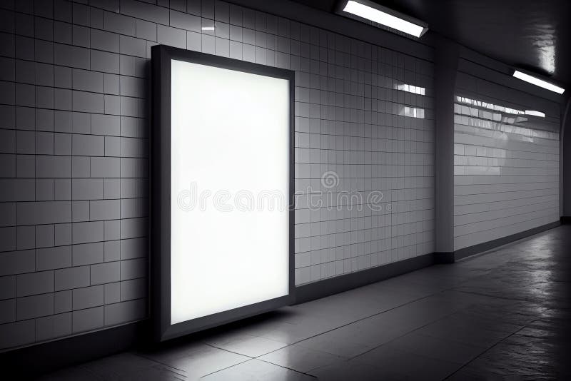 Ilustration, Empty Advertisement Light Box on the Underground Subway ...