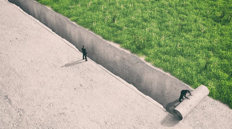 Ilustration of a Man Looking at the Other Side of Divide, 3d Rendering ...