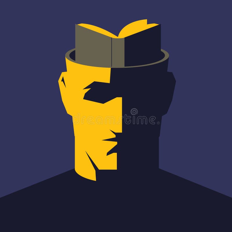 Open Male Head with Open Book Inside. Stock Vector - Illustration of ...