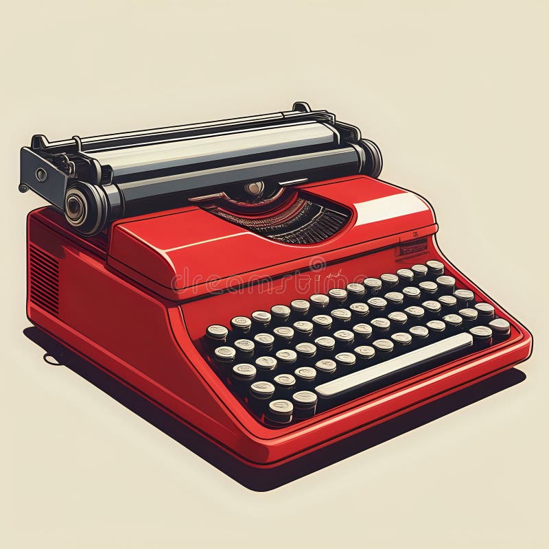 Ilustration of a Red Retro Electronic Typewriter Device - Generated by ...