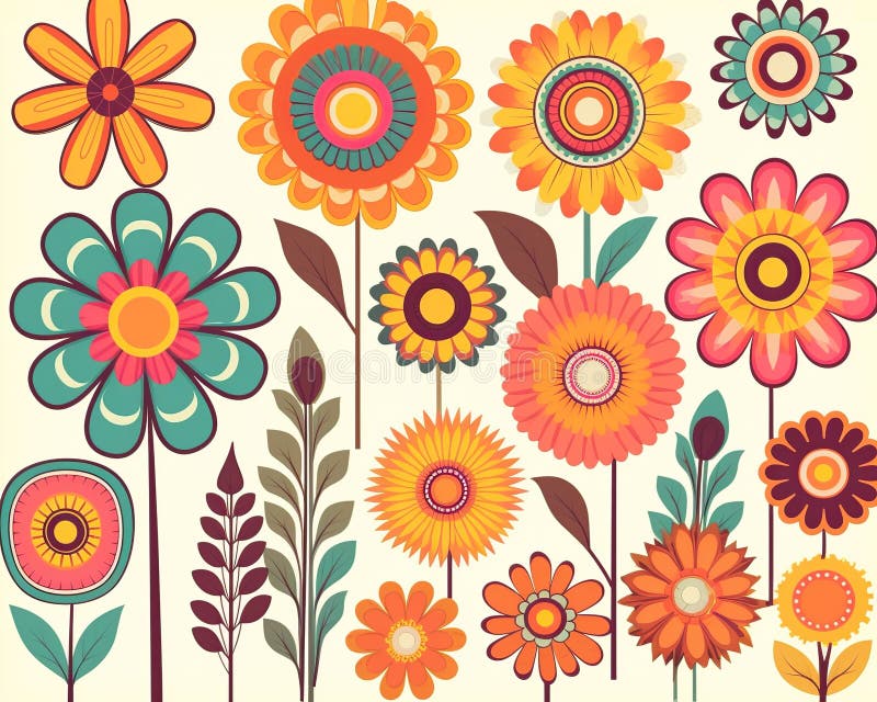 Ilustration of Retro Flowers Stock Illustration - Illustration of hippy ...