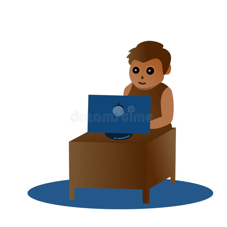 The Boy is Operating the Computer and Studying Stock Vector ...