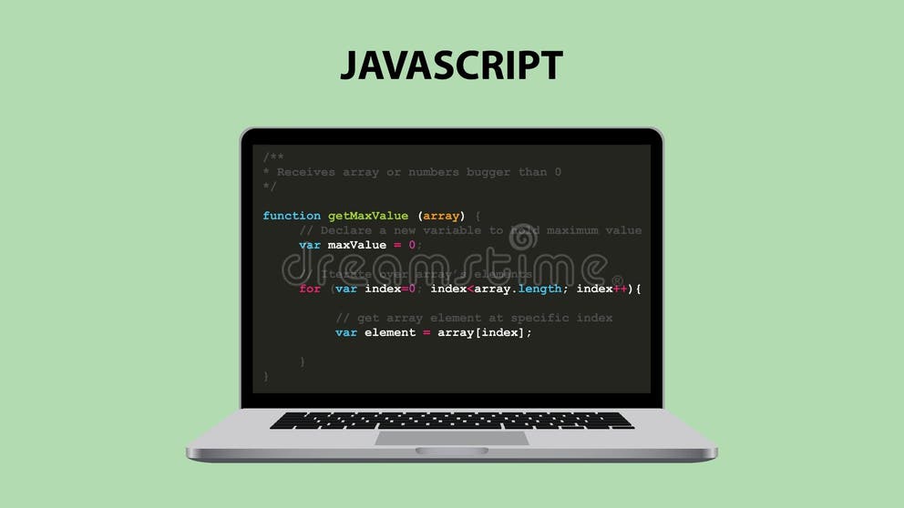 A Ilustração Da Linguagem De Programação Do Javascript Com Portátil E Java Script O Código