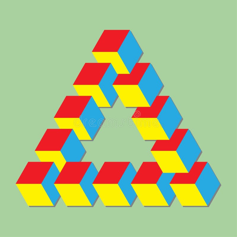 Red, Yellow and Blue Colored Cubes Showing Triangular Optical Illusion ...
