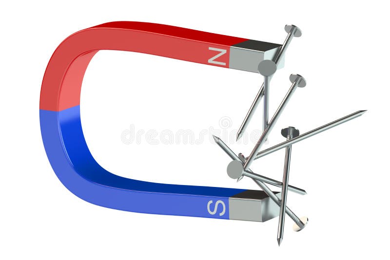 Imán y clavos 3D stock de ilustración. Ilustración de magnetismo - 64494723