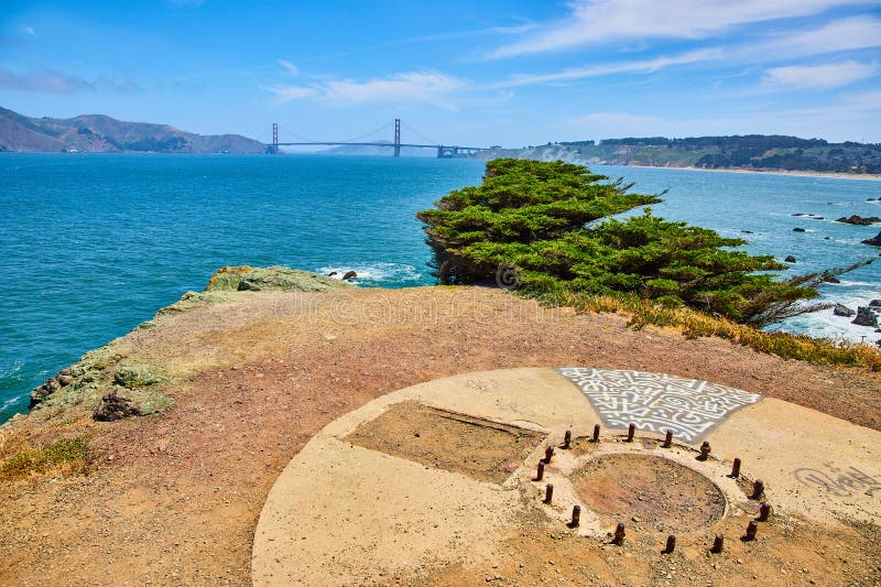 Abandoned Circular Concrete Base with Graffiti Overlooking Gorgeous ...