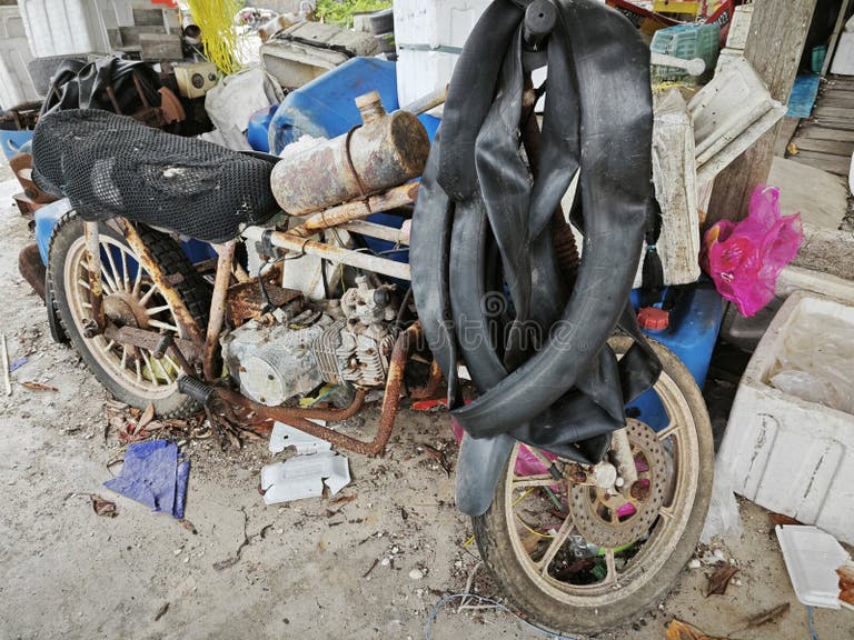 Abandoned Corroded Motorcycle in the Farm. Stock Photo - Image of ...
