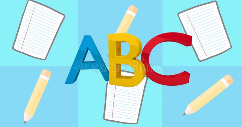 Image of Abc Text Over School Icons with Pencils and Notebooks Stock ...