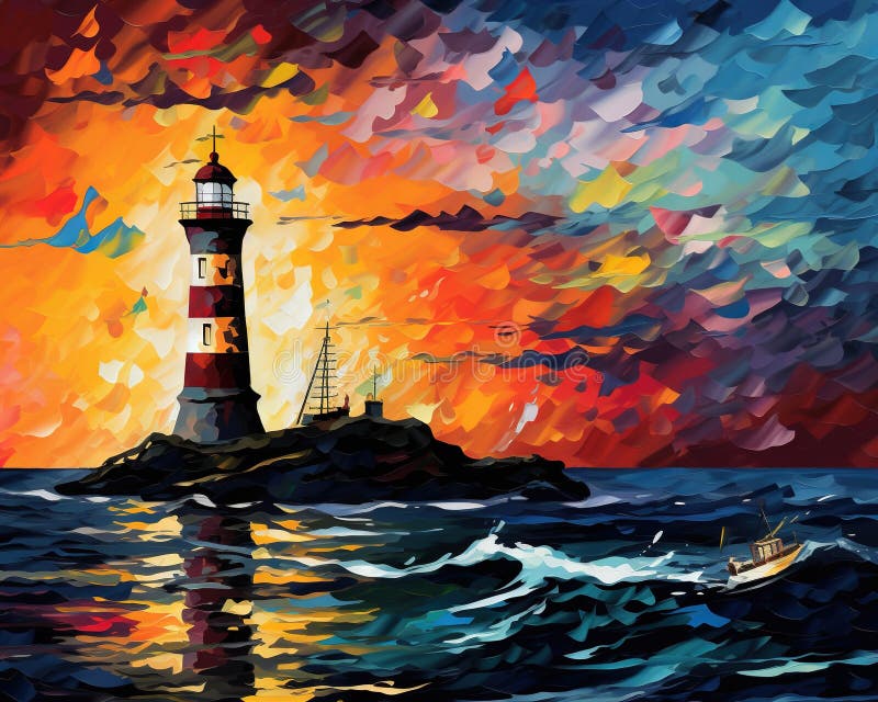 The Abstract Art Was Pnting with a Lighthouse. Stock Photo - Image of ...