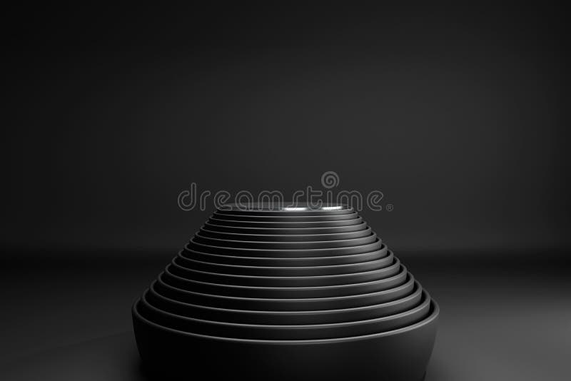 Image of an Abstract Black Round Table with Layers and a Shiny Center ...