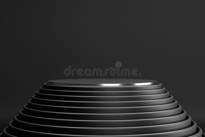 Image of an Abstract Black Round Table with Layers and a Shiny Center ...