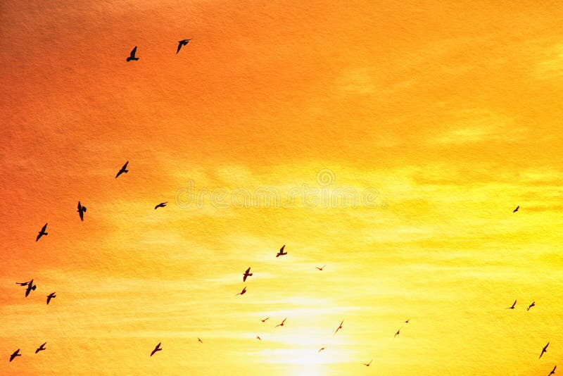 Image of Abstract Clouds and Sky with Texture. Birds Flying and Sunset ...